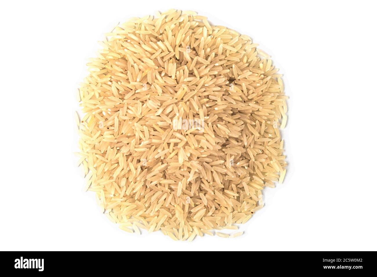 Little scattering of rice grains. Flat lay snapshot. On white ...