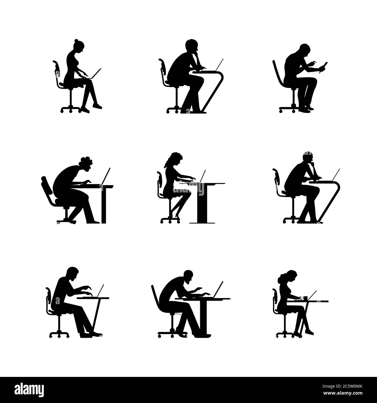 Working people icon collection. Men and women are sitting and working ...