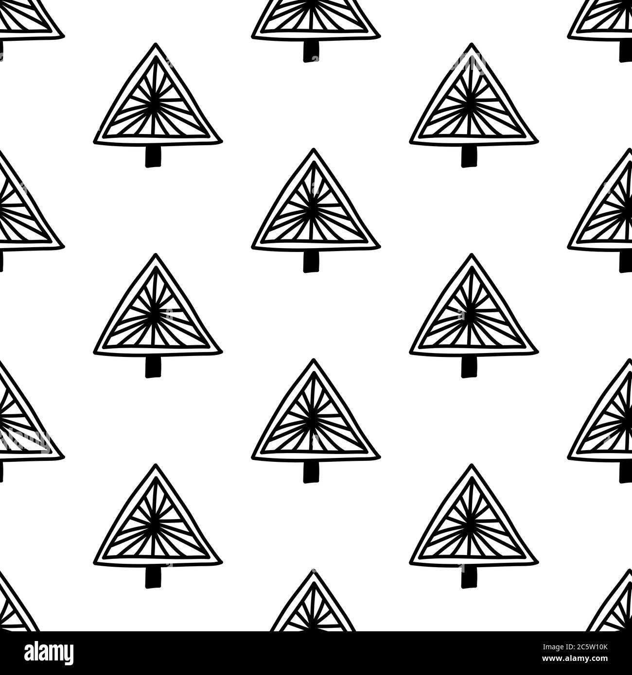 Seamless pattern made from doodle abstract fir trees. Isolated on white ...