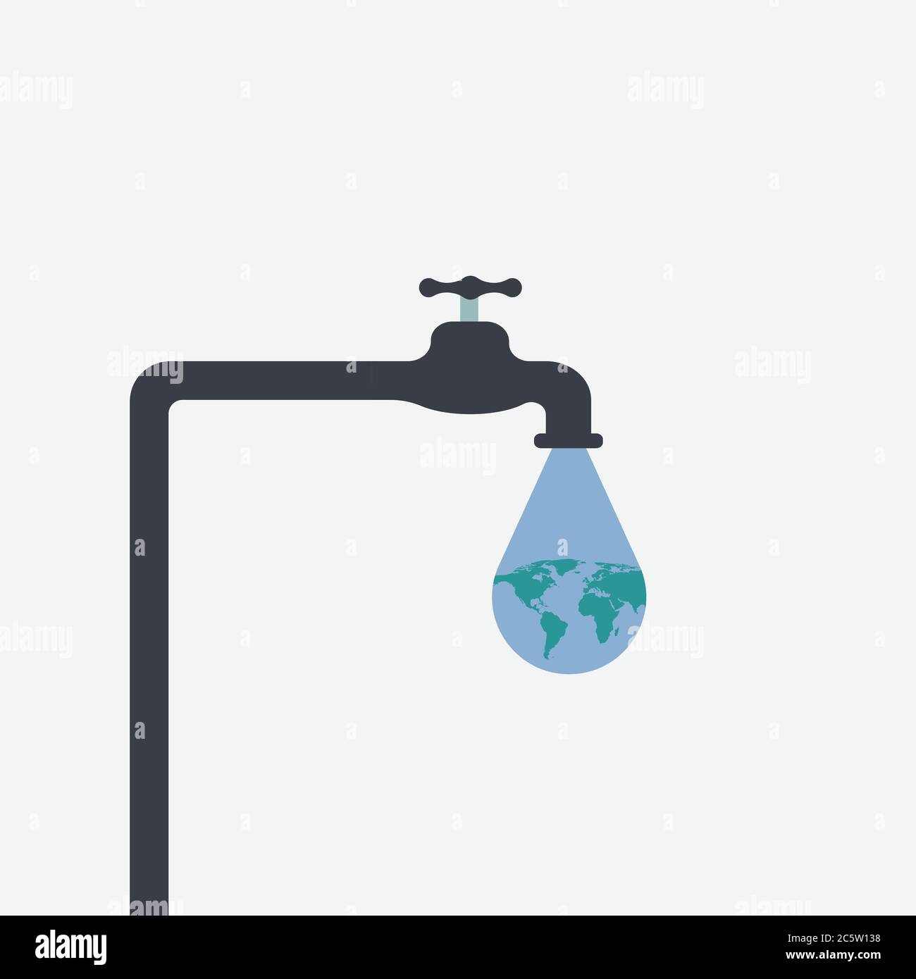 Vector illustration of water tap with the Earth globe inside water drop ...