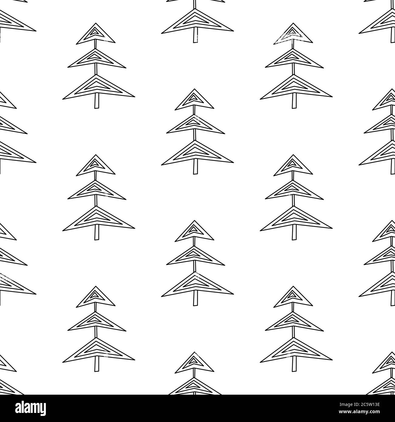 Seamless pattern made from doodle abstract fir trees. Isolated on white ...