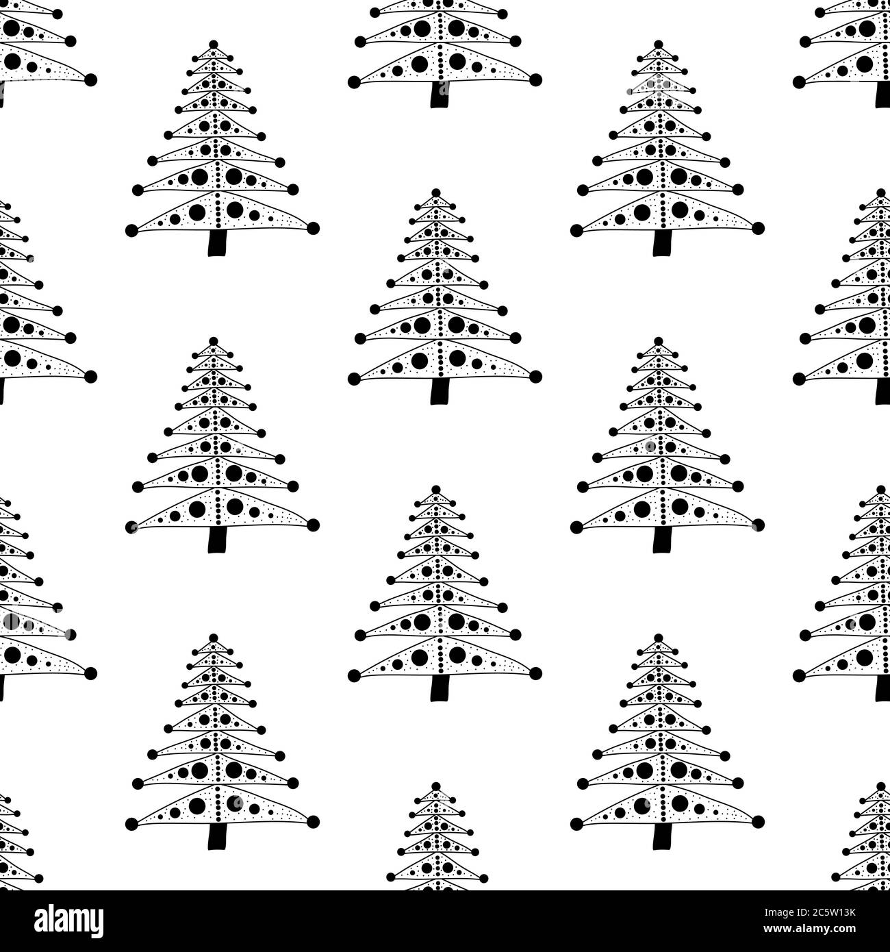 Seamless pattern made from doodle abstract fir trees. Isolated on white ...
