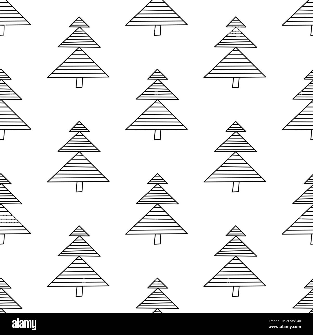 Seamless pattern made from doodle abstract fir trees. Isolated on white ...
