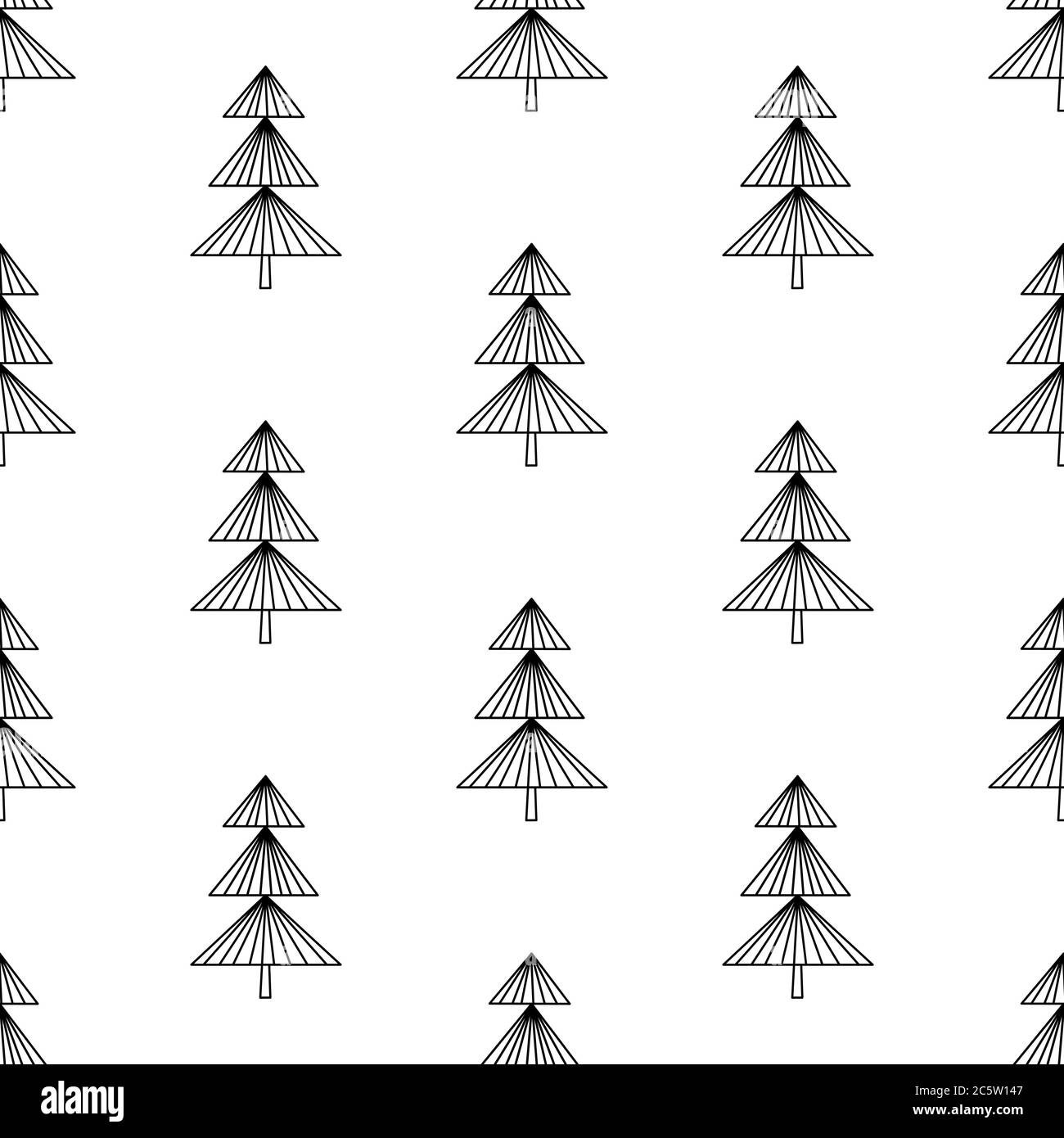 Seamless pattern made from doodle abstract fir trees. Isolated on white ...