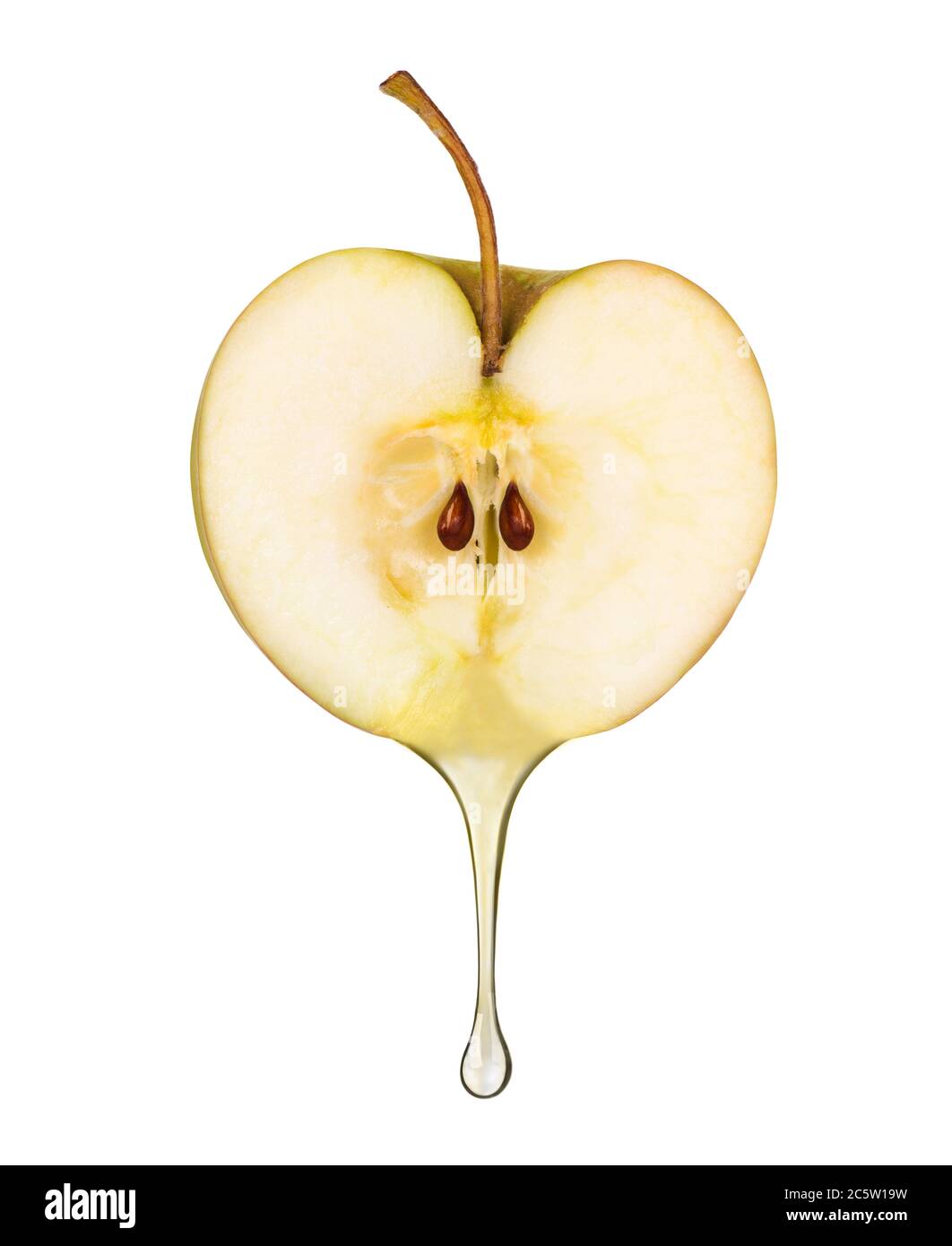 juice in the form of drop flowing from fresh apple on white background ...
