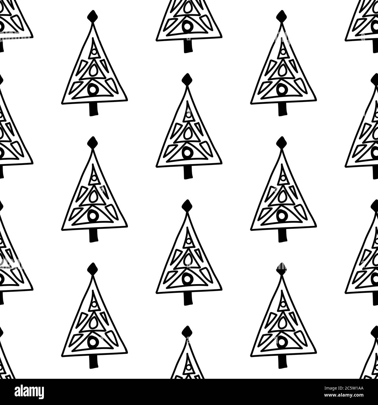 Seamless pattern made from doodle abstract fir trees. Isolated on white ...