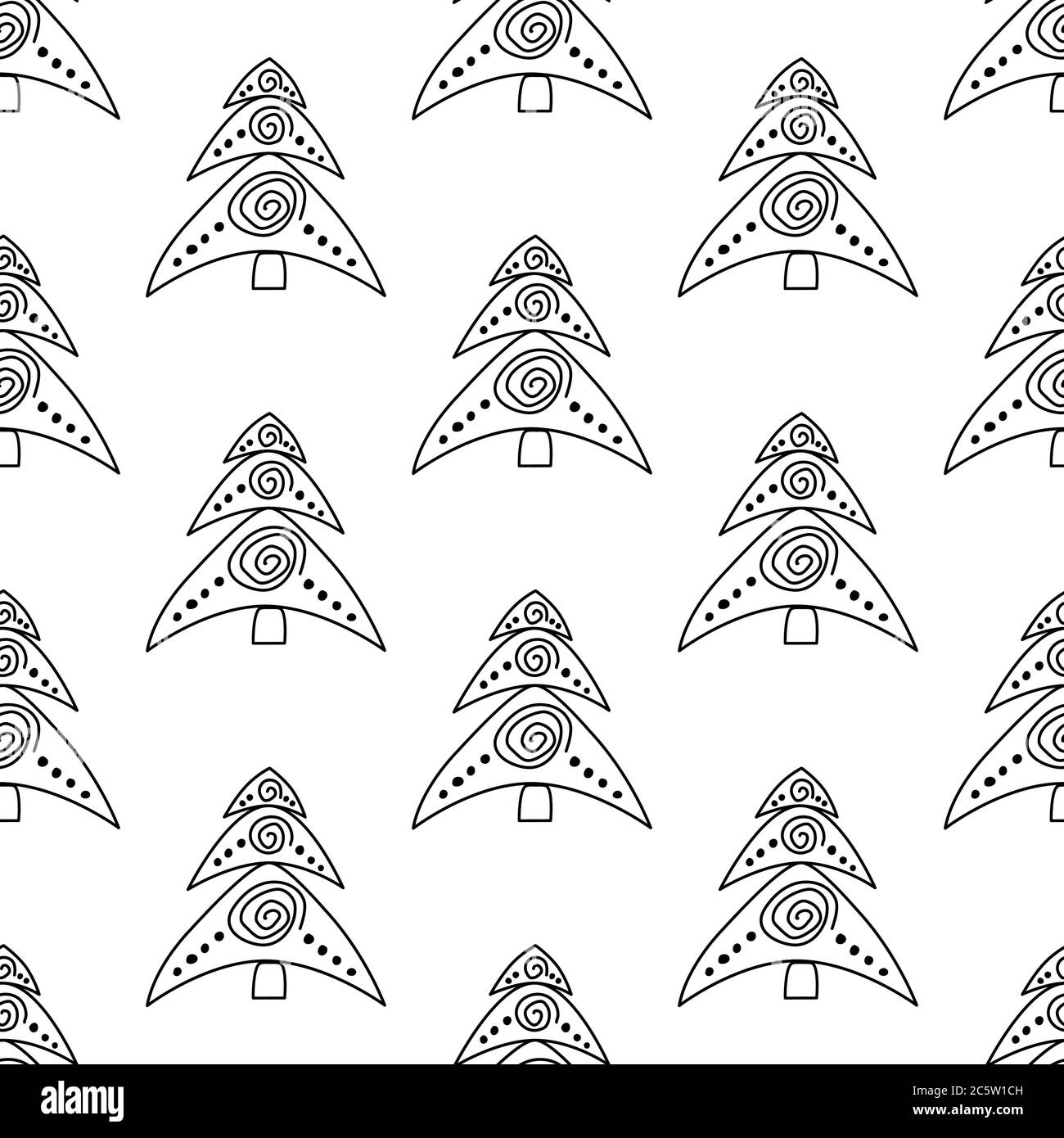 Seamless pattern made from doodle abstract fir trees. Isolated on white ...