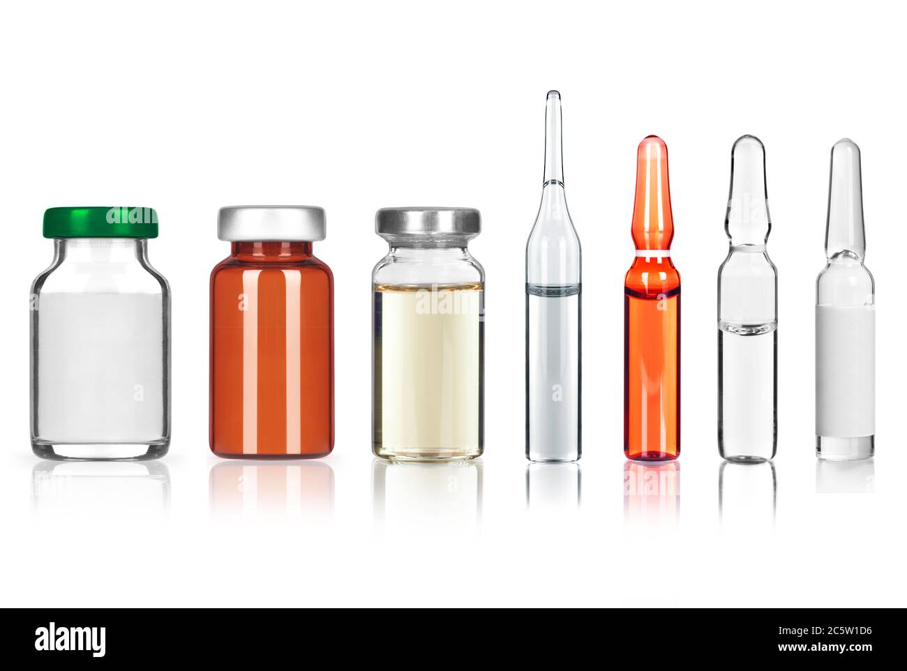 set of different medical ampoules on white background Stock Photo - Alamy