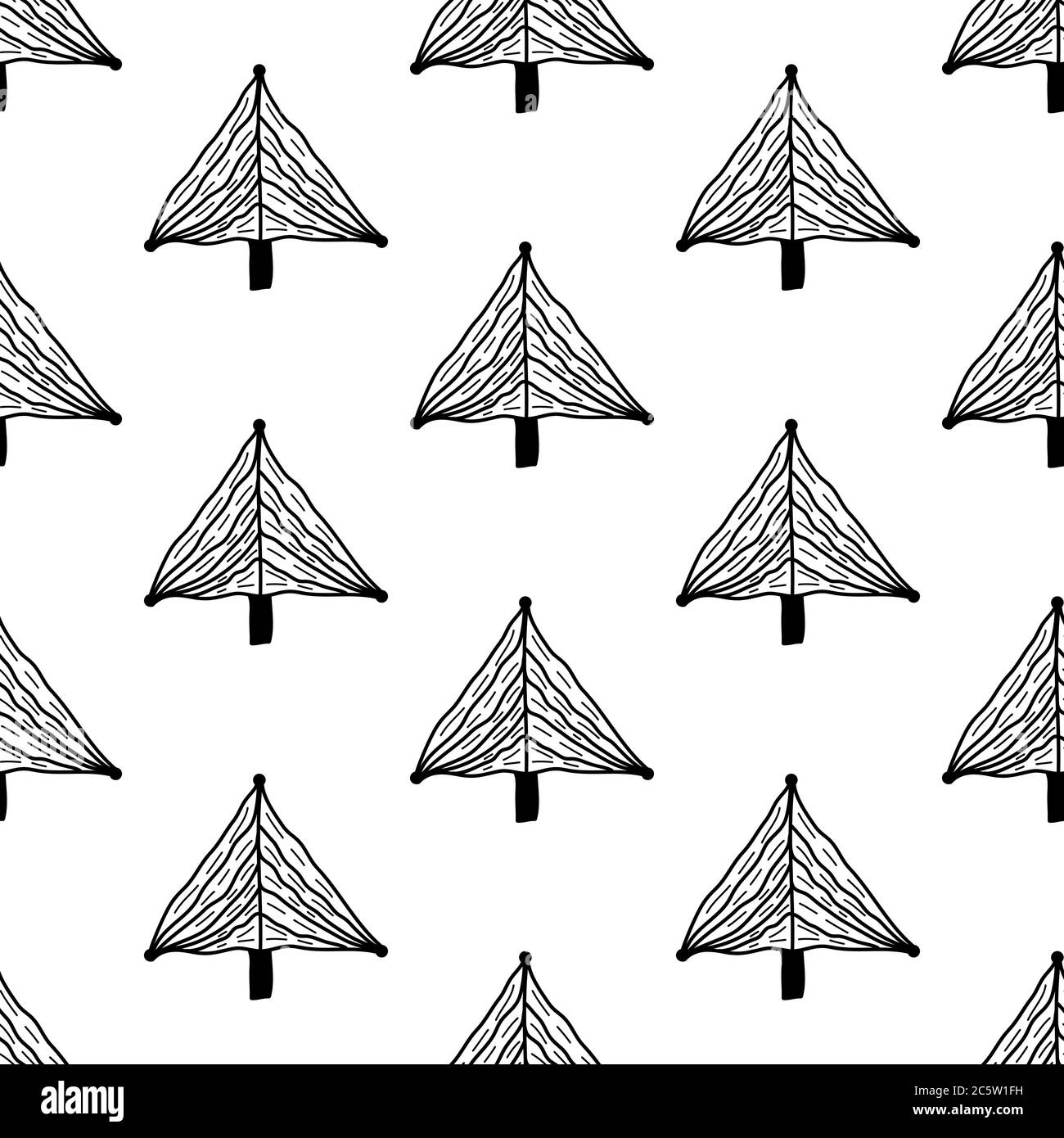 Seamless pattern made from doodle abstract fir trees. Isolated on white ...