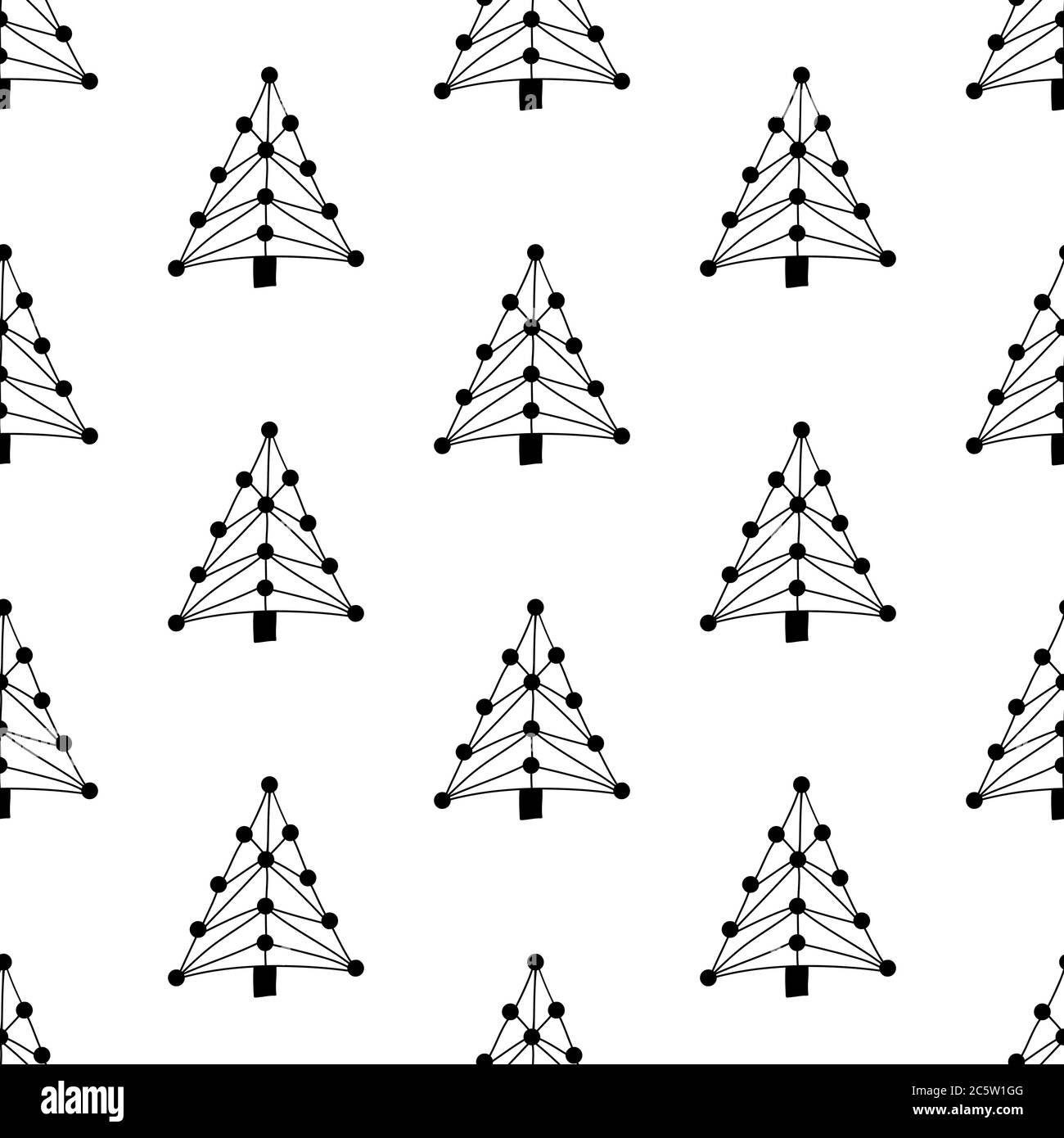 Seamless pattern made from doodle abstract fir trees. Isolated on white ...