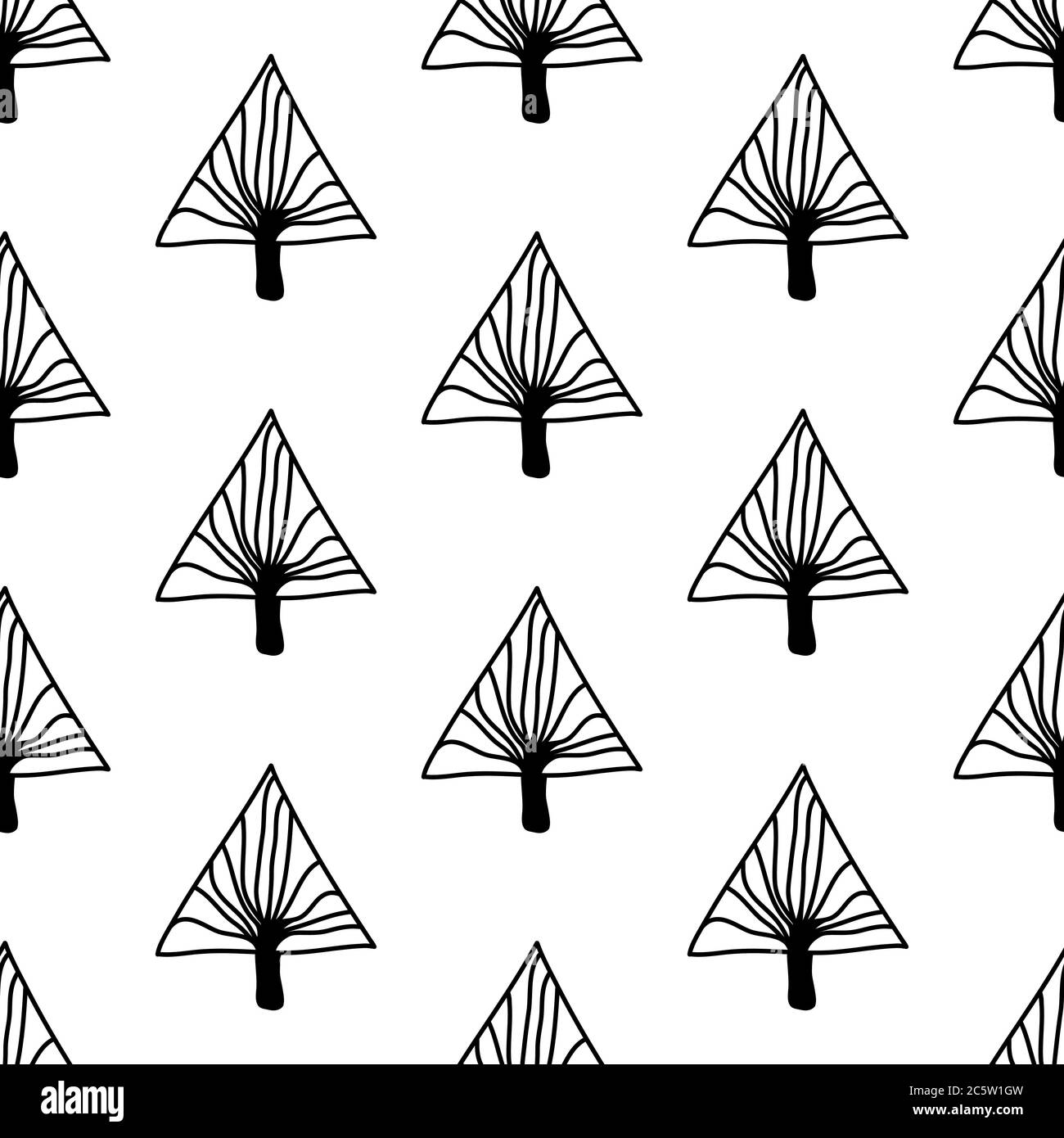 Seamless pattern made from doodle abstract fir trees. Isolated on white ...