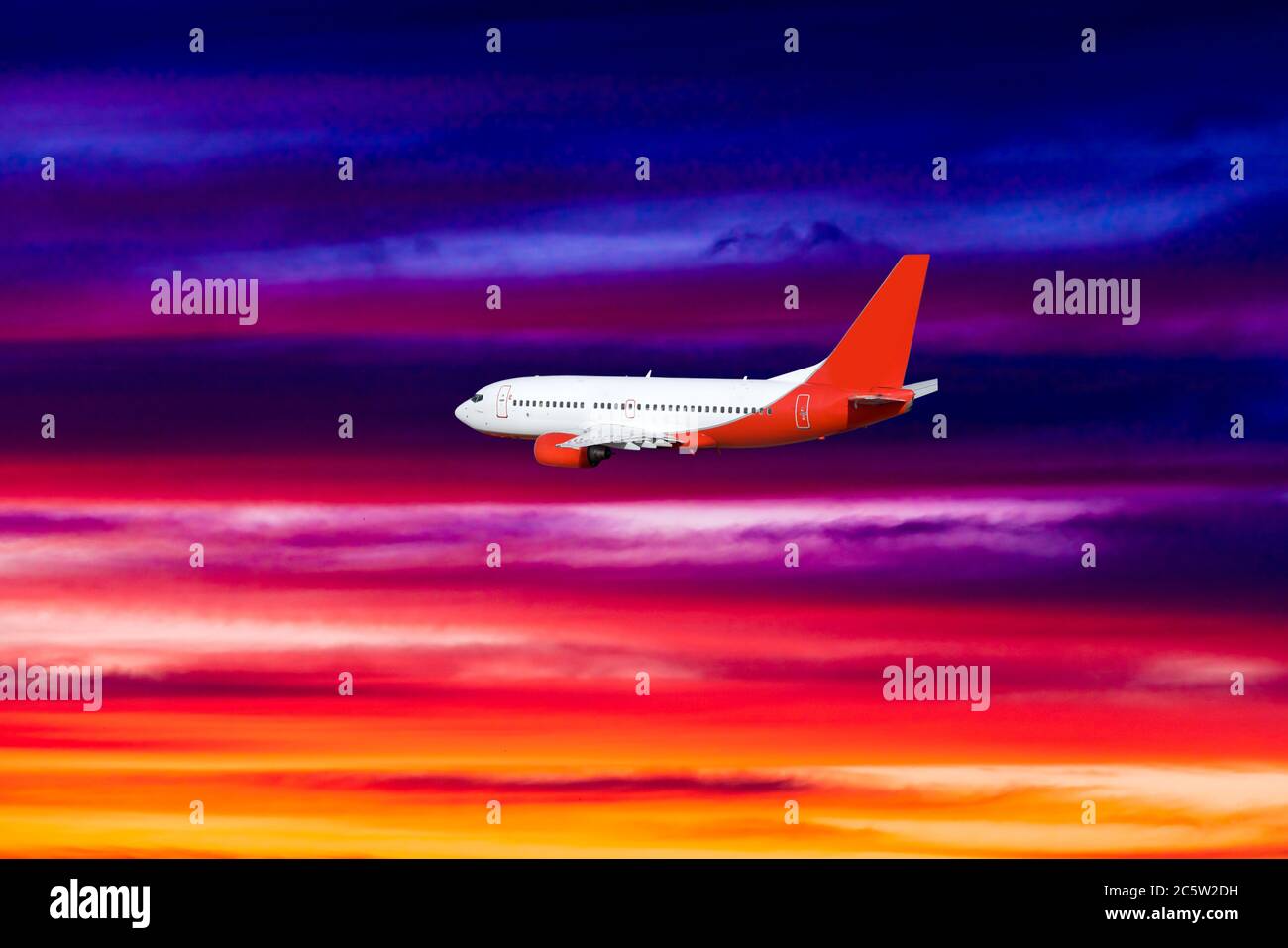airplane on sunset background. Passenger airliner. Commercial aircraft ...