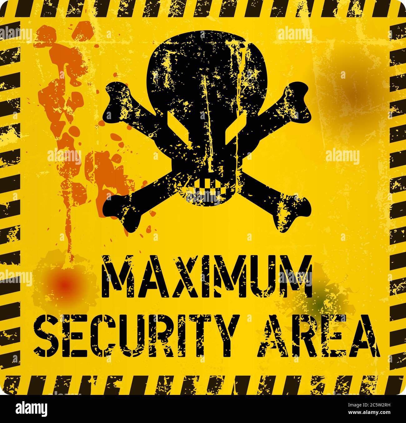 maximum security area sign grungy style, with skull, web icon vector ...