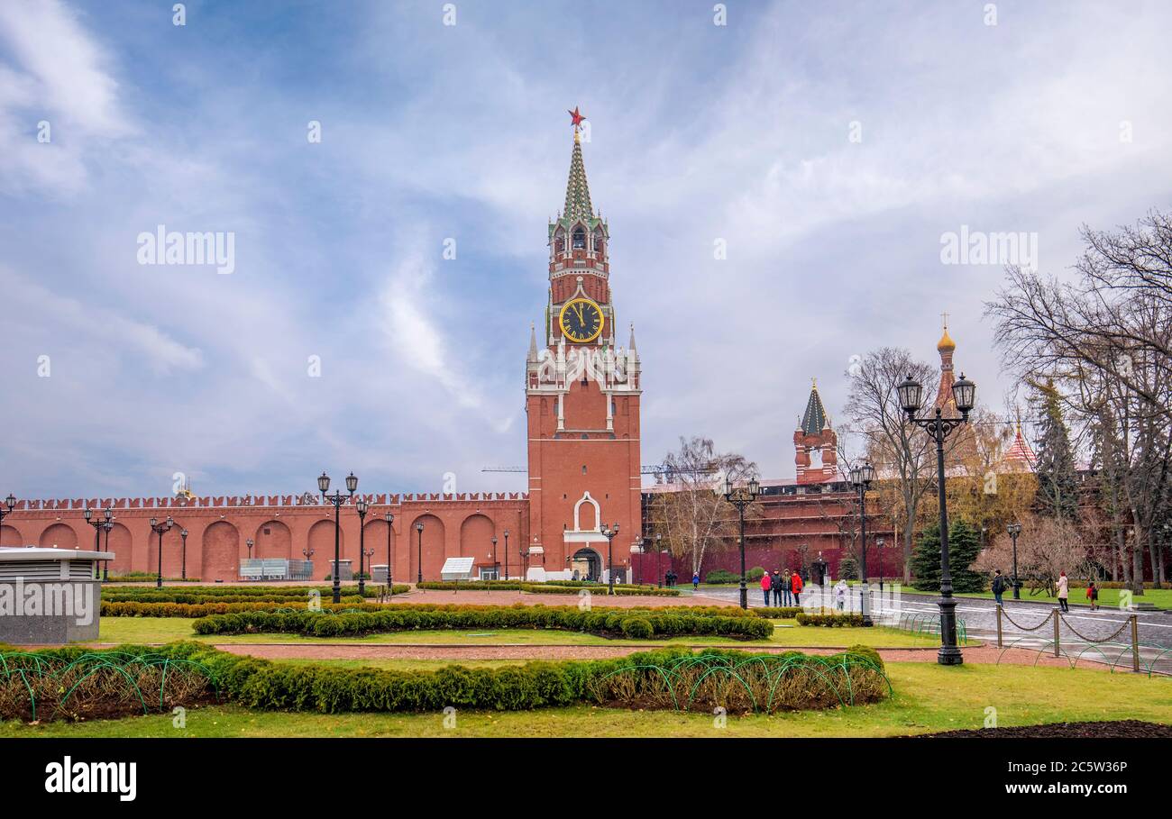 Spasskaya tower (Bashnya) or Saviour Tower of the Kremlin with the ...