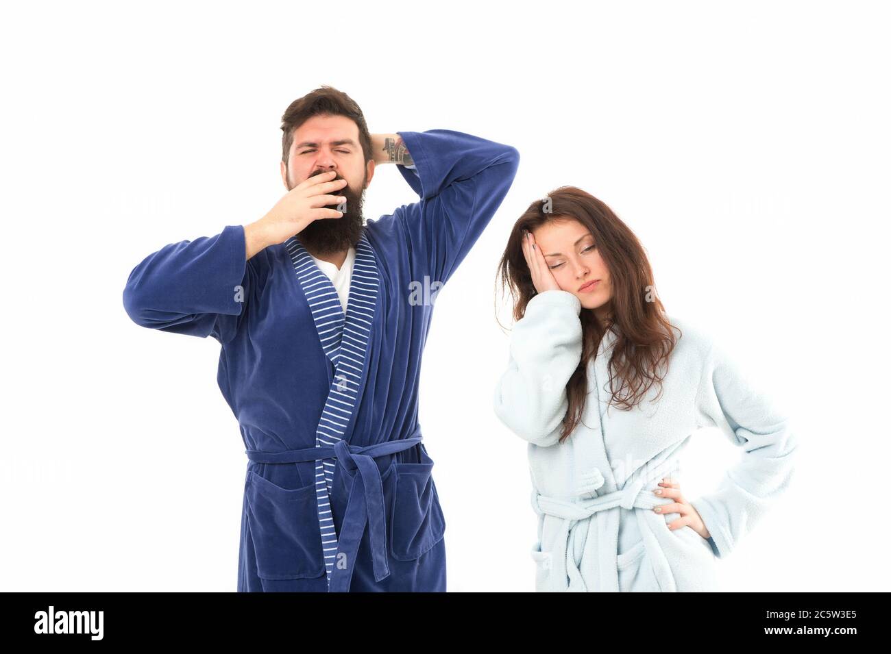 Go to bed. All day pajamas. Sleepy people white background. Couple in ...