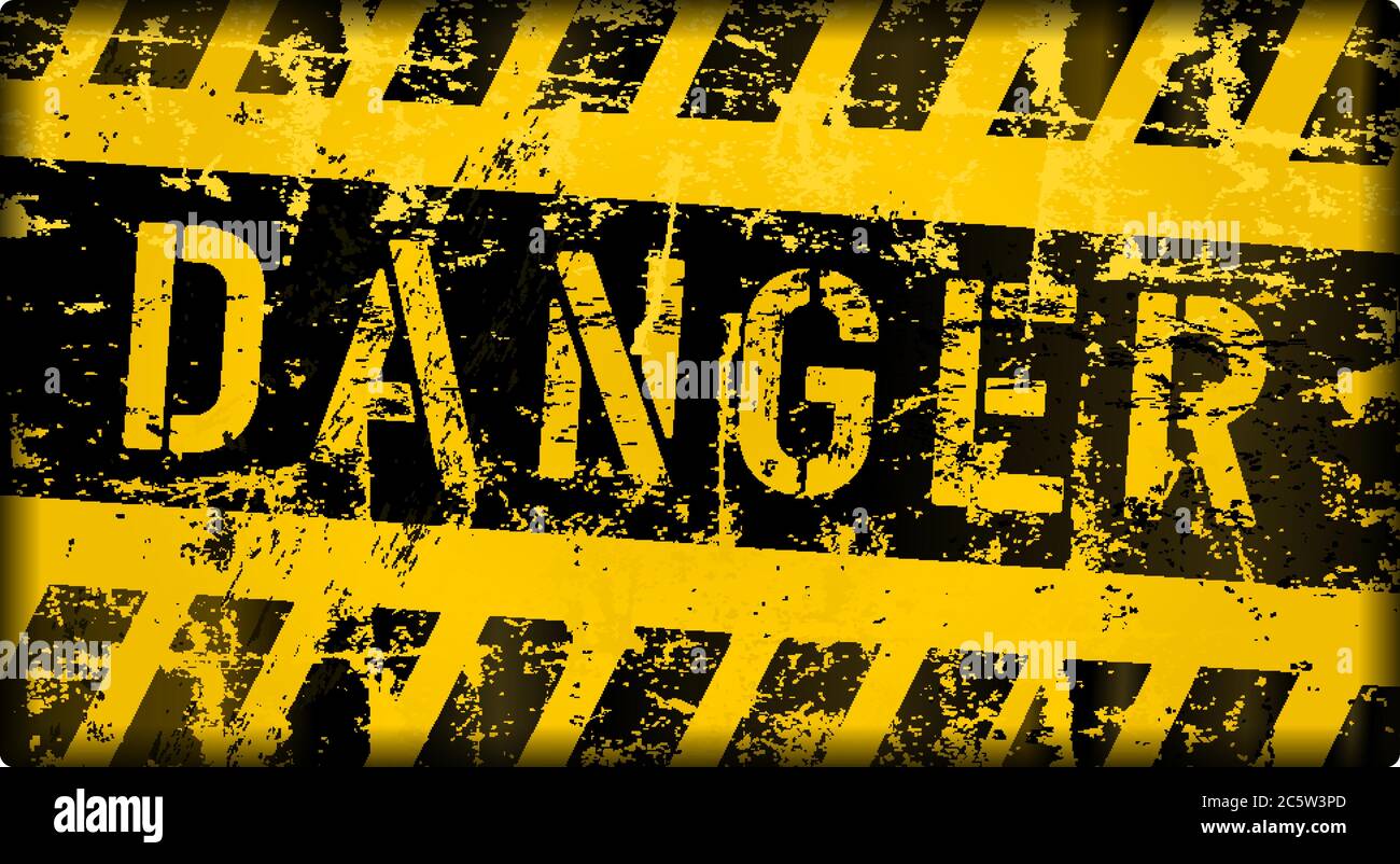 Danger and risk warning signage or computer virus sign, worn and grungy ...