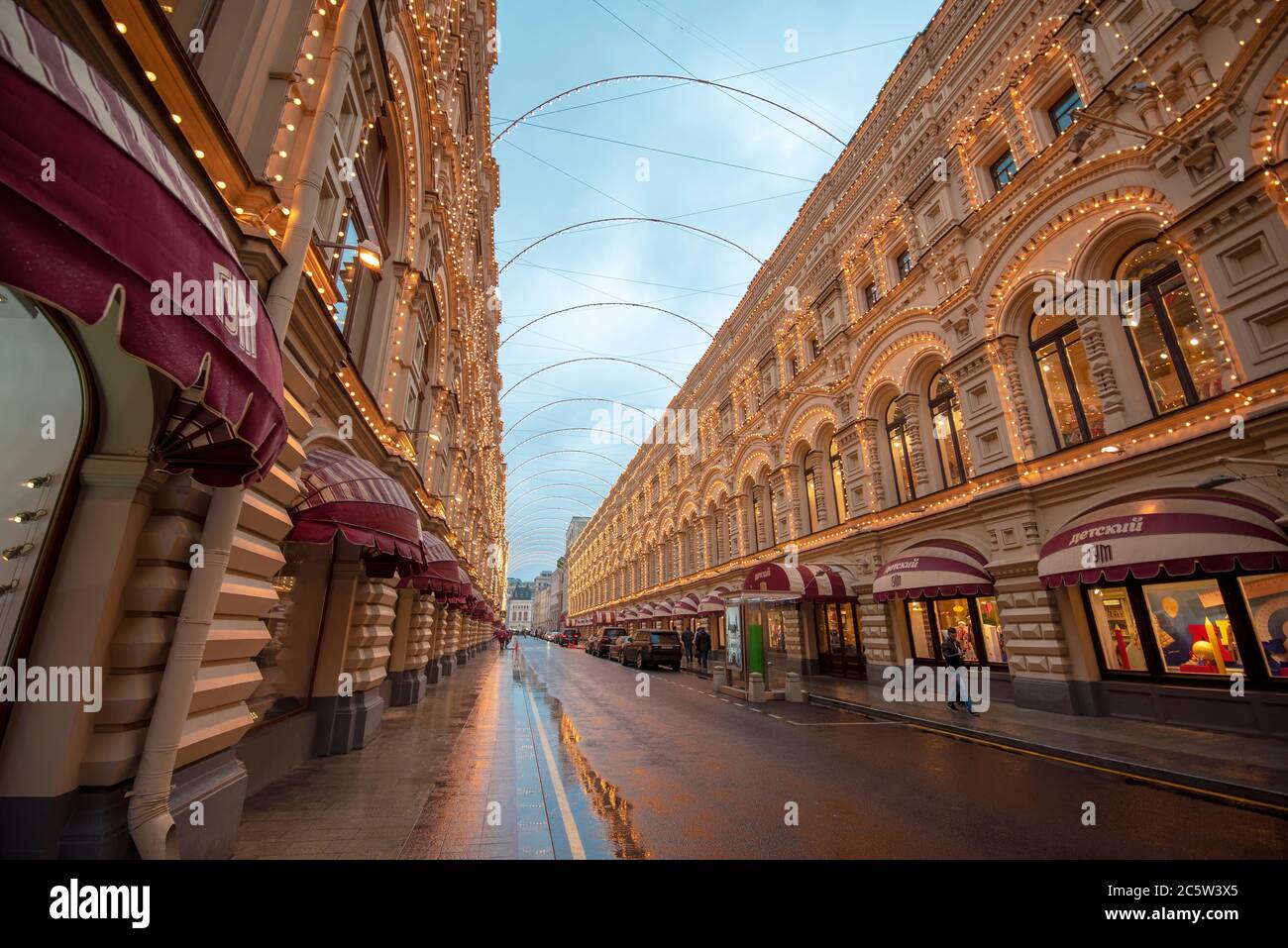 Moscow, Russia. A small shopping street in the city center between Main ...