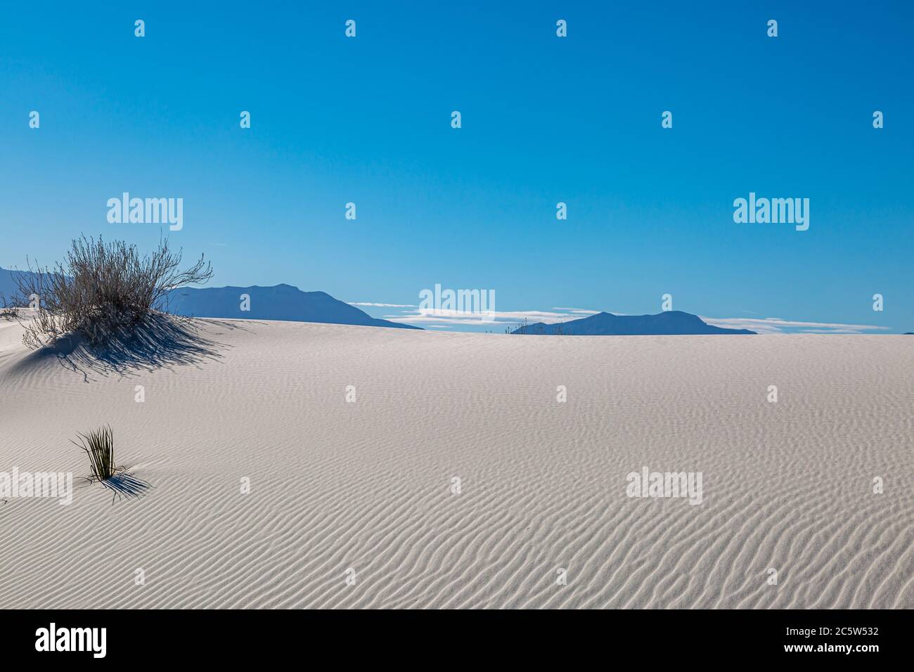 A view of the white gypsum sand in White Sands National Monument, with ...
