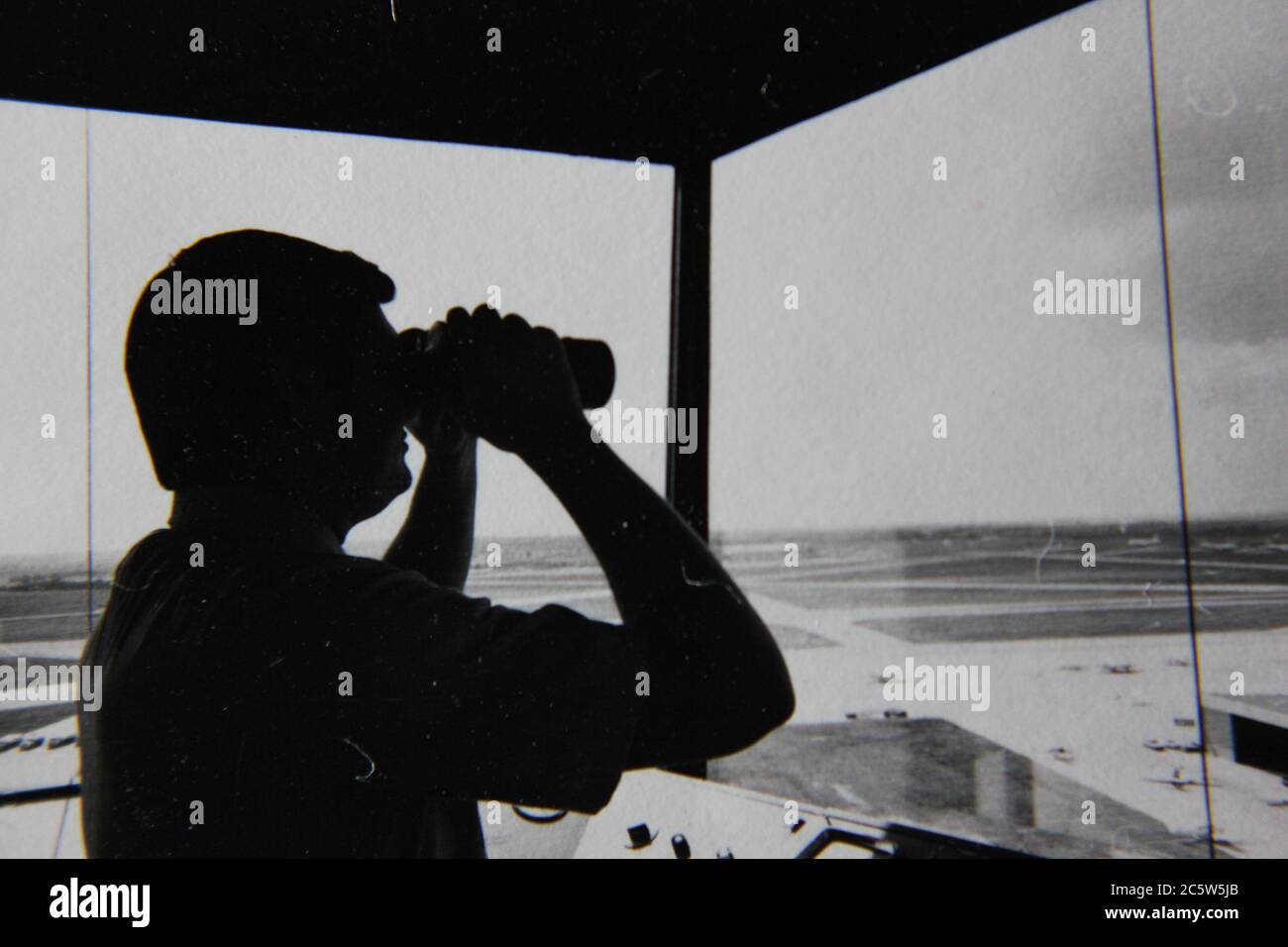 Fine 70s vintage black and white lifestyle photography of a lookout man ...