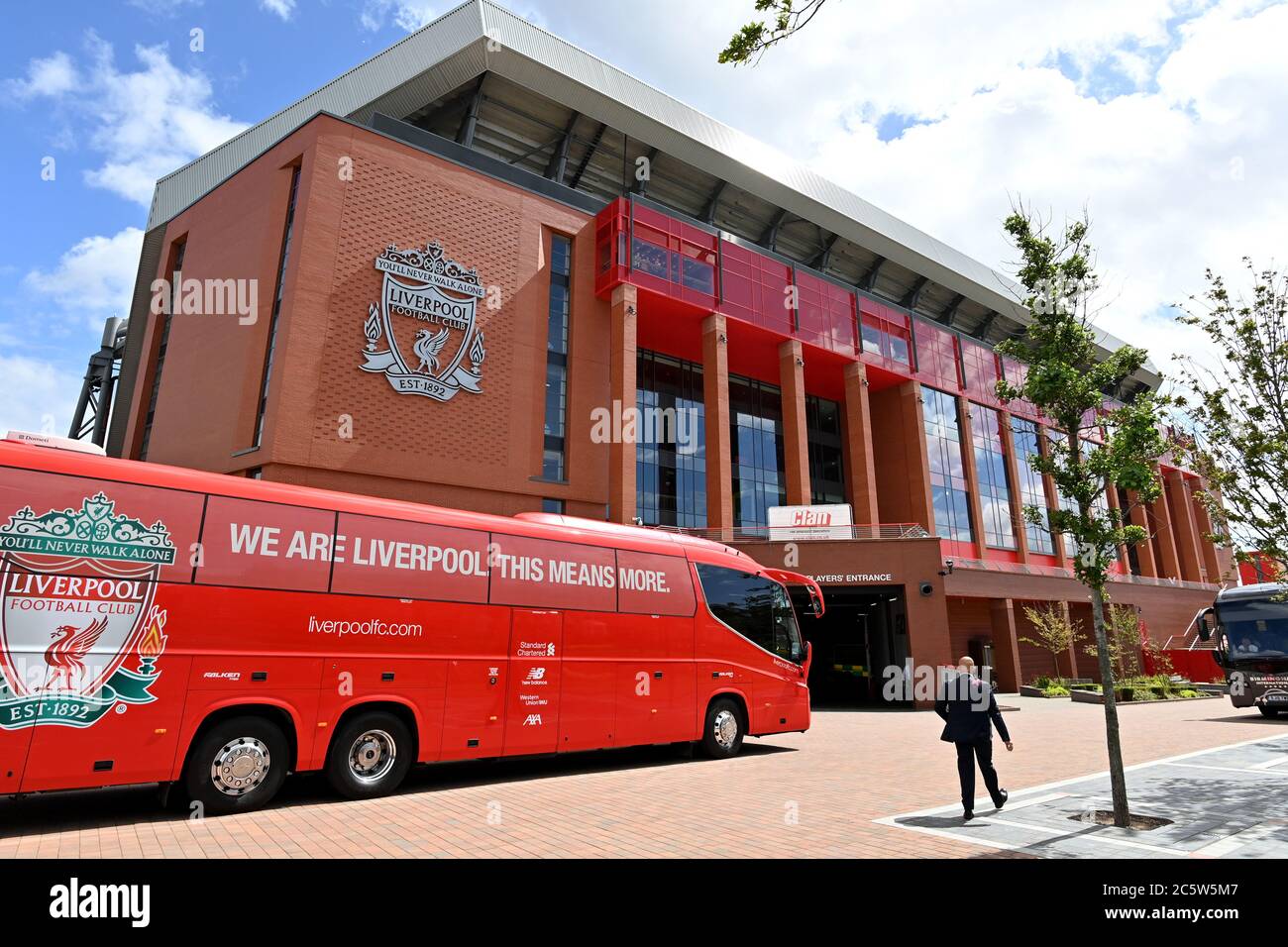 The Liverpool team bus arrives at Anfield before the Premier League ...
