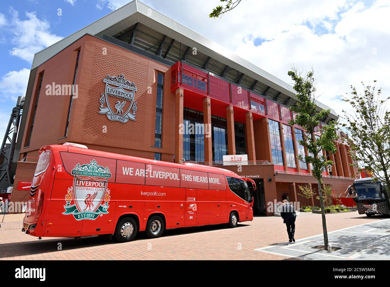 The Liverpool team bus arrives at Anfield before the Premier League ...