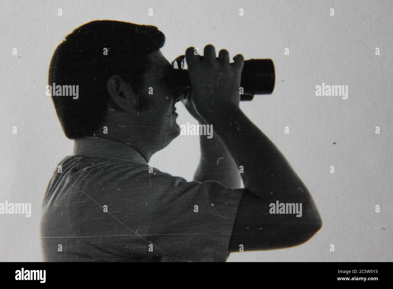Fine 70s vintage black and white lifestyle photography of a lookout man ...