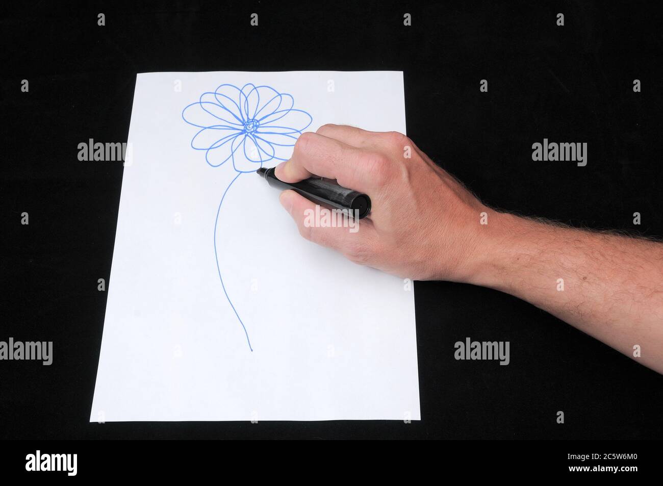 A Caucasian Male Hand Drawing on a White Paper Stock Photo - Alamy