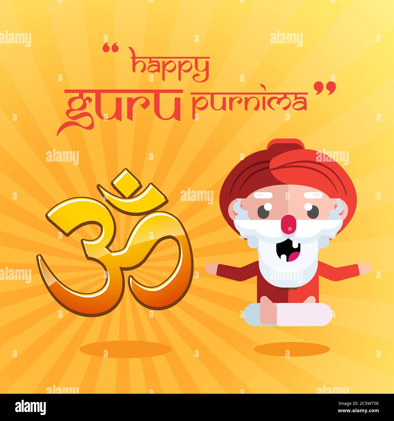Happy Guru Purnima greeting poster, yogi baba meditation and Om symbol ...