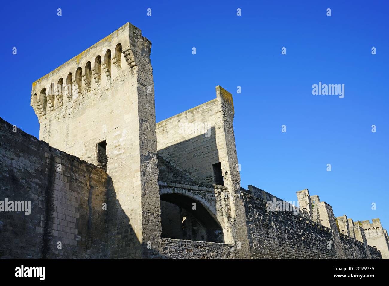 View of the ramparts around the historic medieval city of Avignon ...