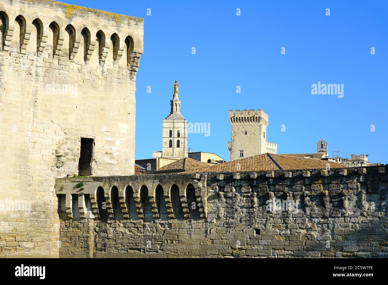 View of the ramparts around the historic medieval city of Avignon ...