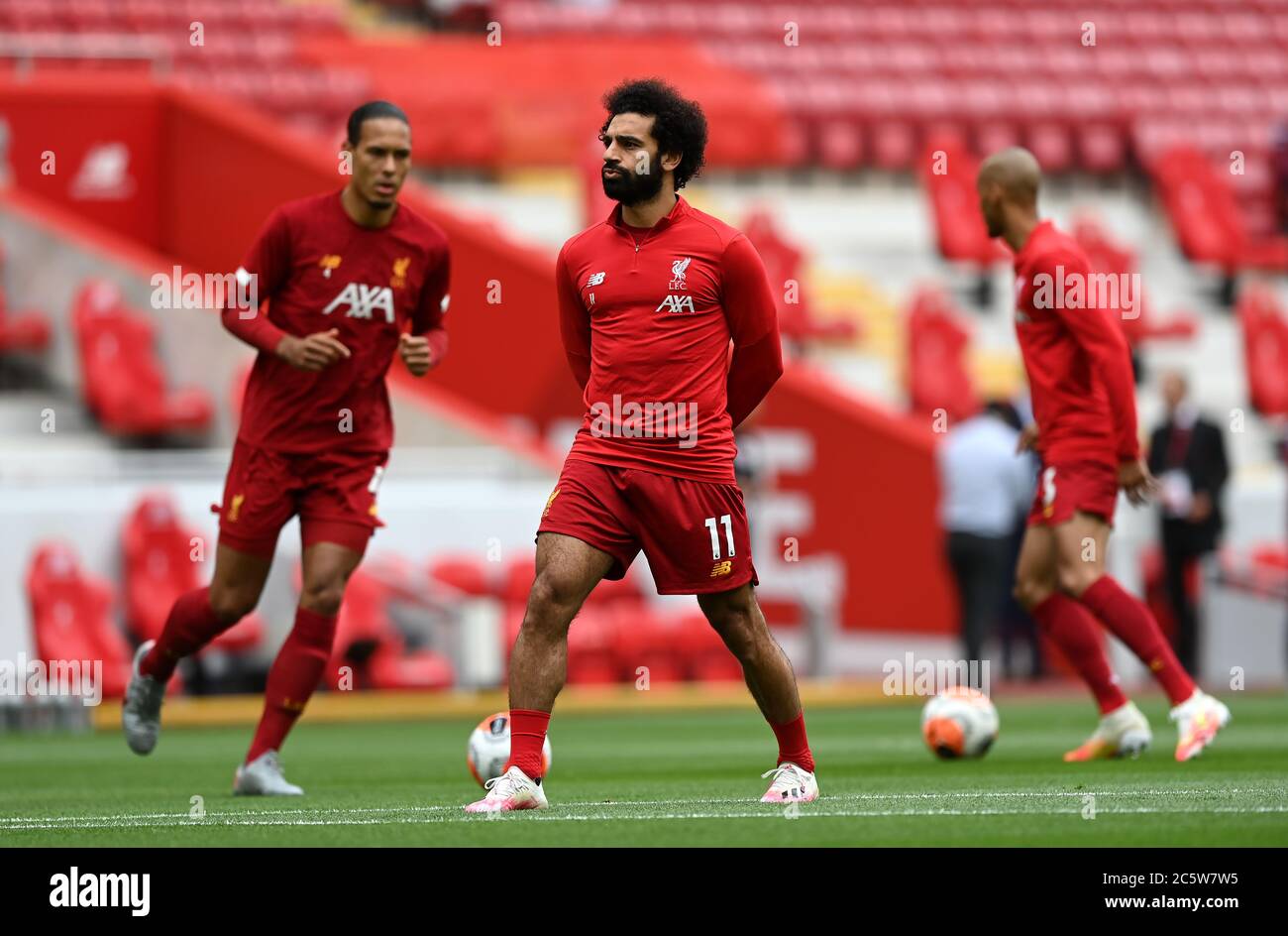 Liverpool's Mohamed Salah warming up before the Premier League match at ...