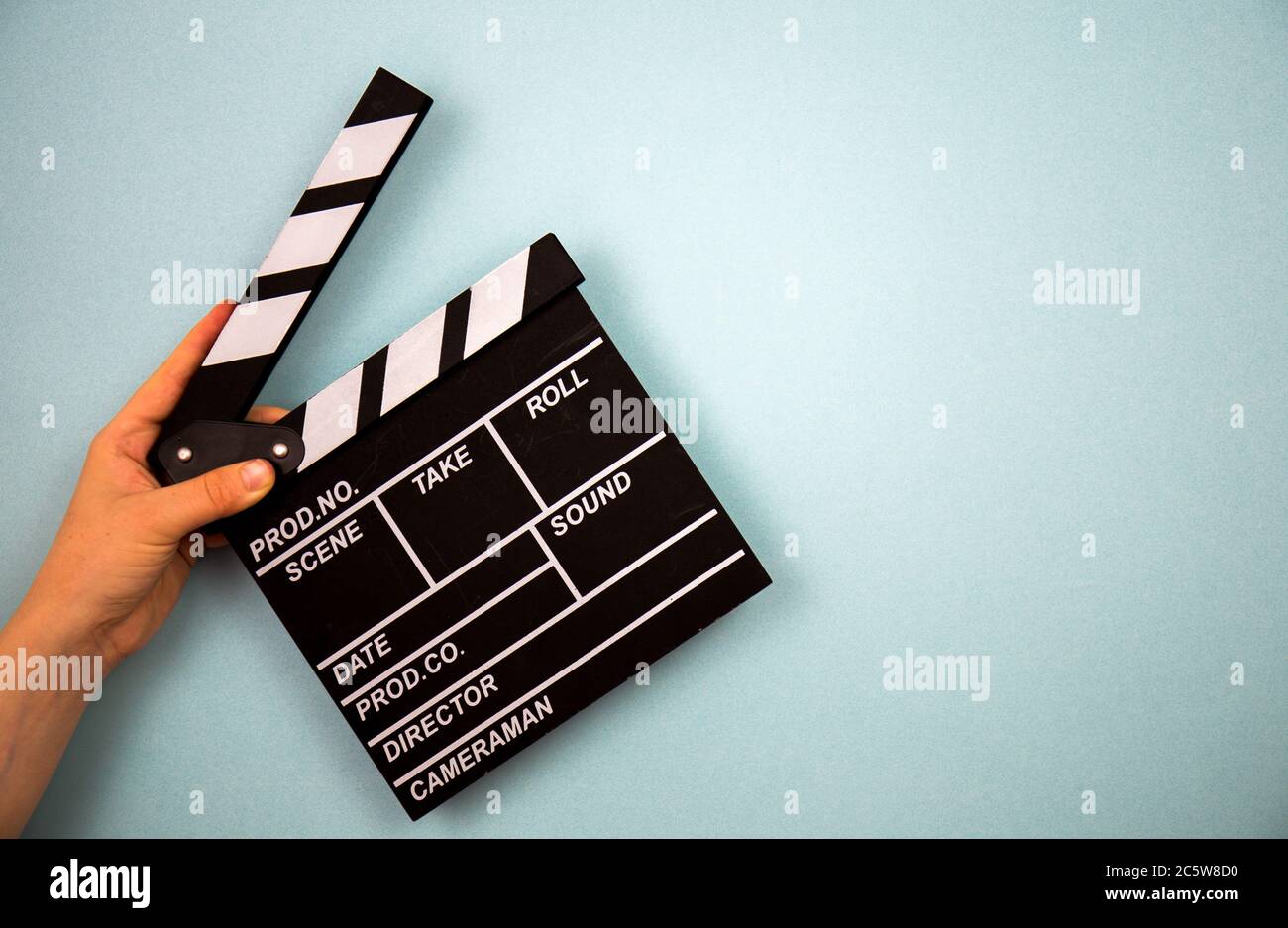 Movie clapper on blue background, cinema concept Stock Photo - Alamy