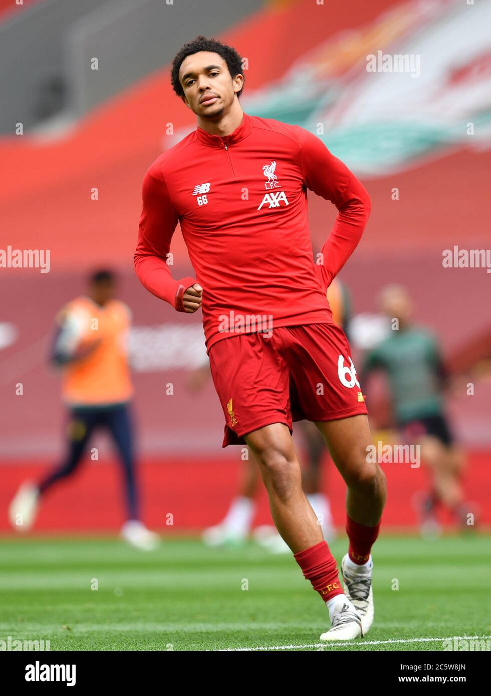 Liverpool's Trent Alexander-Arnold warms up before the Premier League match at Anfield ...