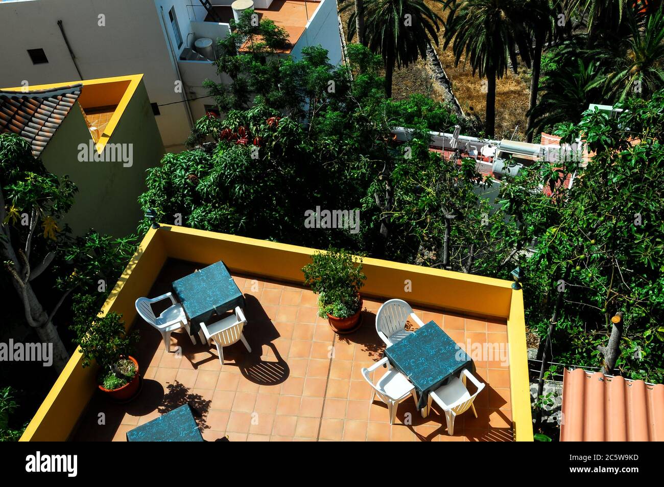 Aerial View of a Private Terrace with Tables and Chairs Stock Photo - Alamy