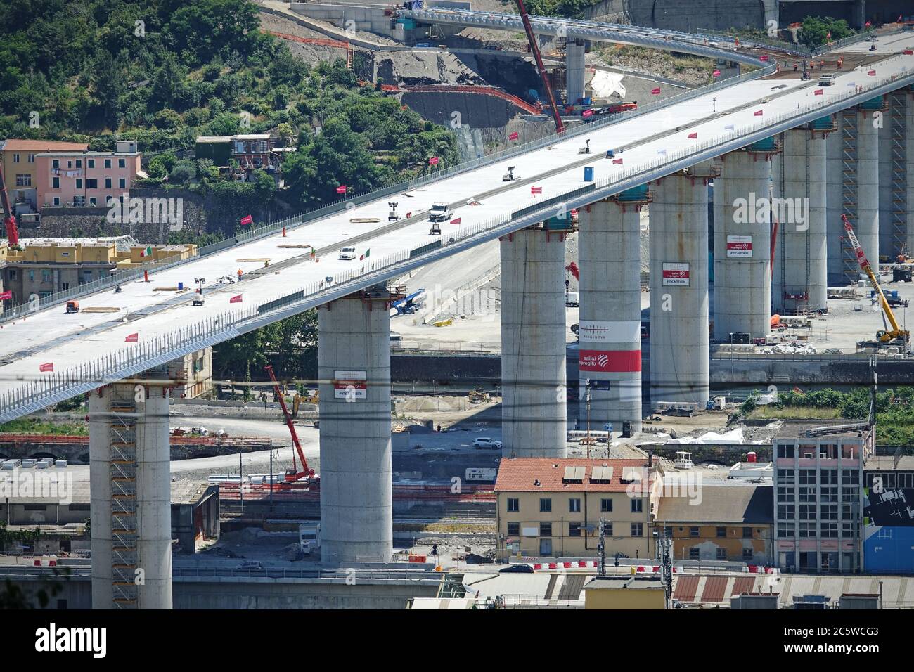 Construction site of new bridge of Genoa designed by Renzo Piano. Genoa ...