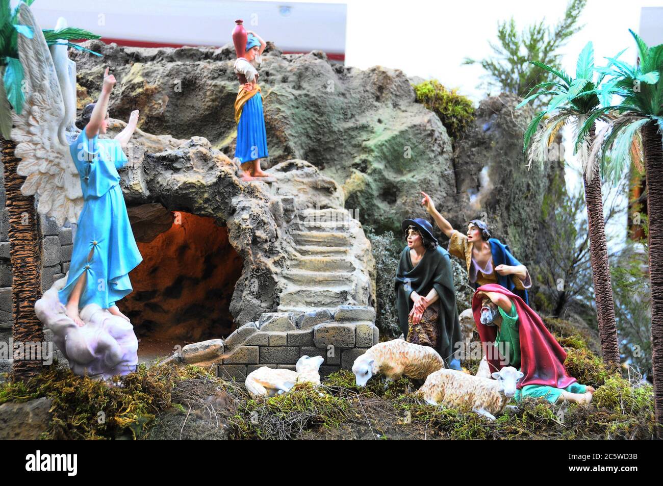 Traditional European Statuette in a Christmas Crib Nativity Scene Stock ...