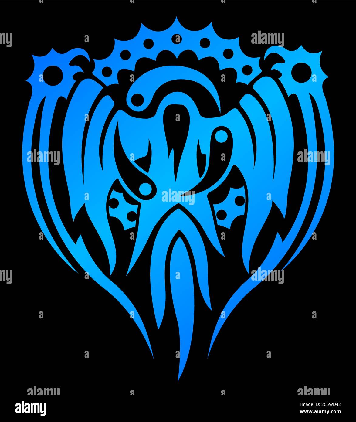 Isolated mystical blue emblem with flying spirit of the dead mage in ...