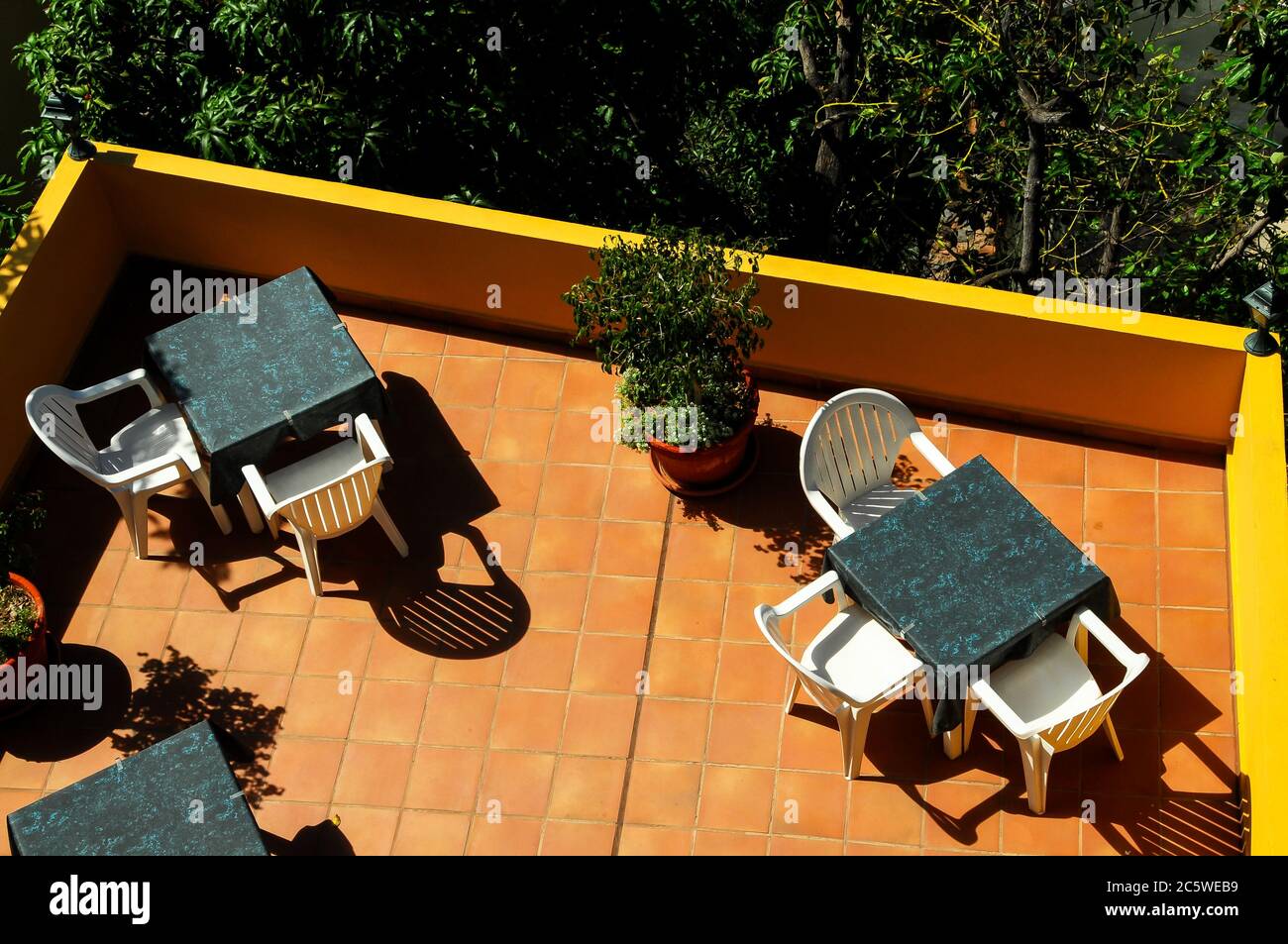 Aerial View of a Private Terrace with Tables and Chairs Stock Photo - Alamy