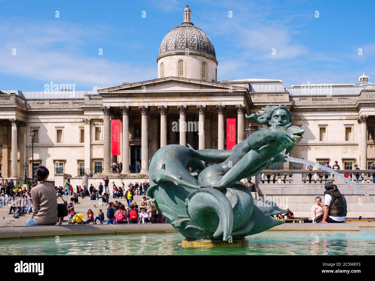 Trafalgar Square and the National Gallery in London on a beautiful ...