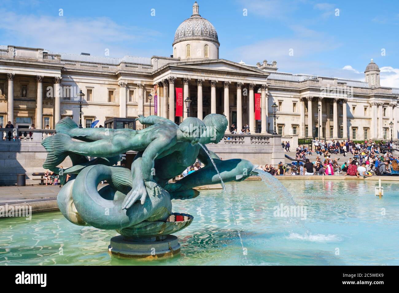 Trafalgar Square and the National Gallery in London on a beautiful ...