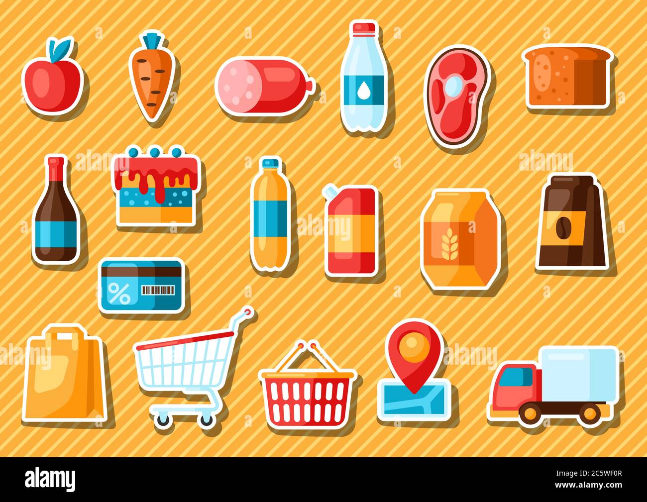 Supermarket food, selfservice and delivery stickers Stock Vector Image ...