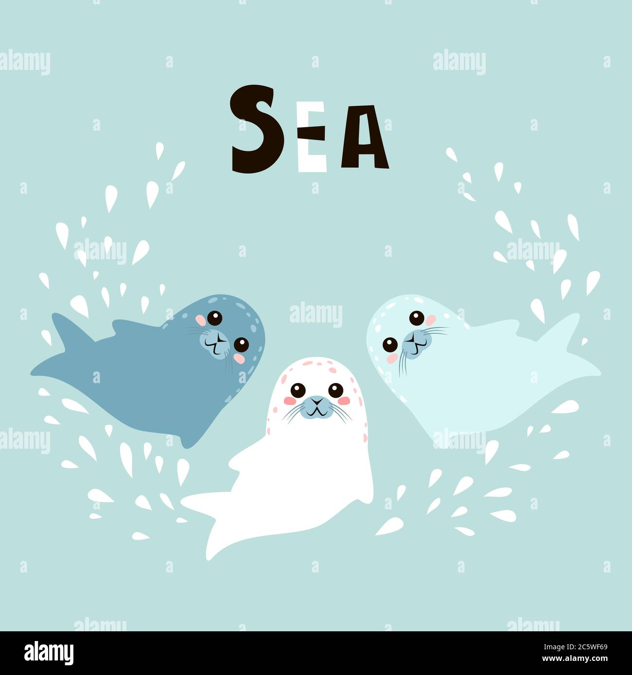 Cute cartoon seals with lettering . Childish print for nursery, kids ...