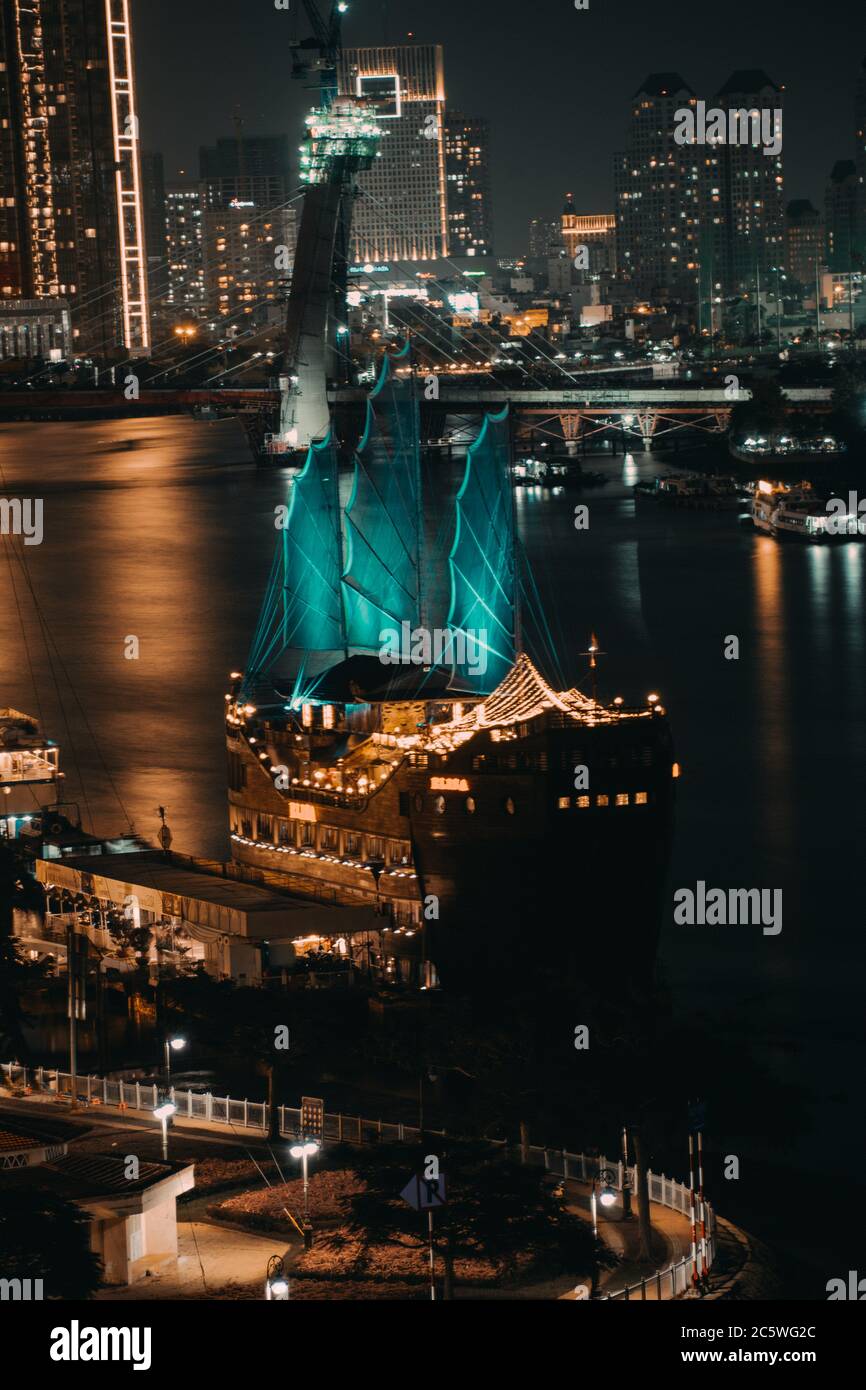 SAIGON, VIETNAM - JULY 04, 2020: Ho Chi Minh city at night, Elisa ...