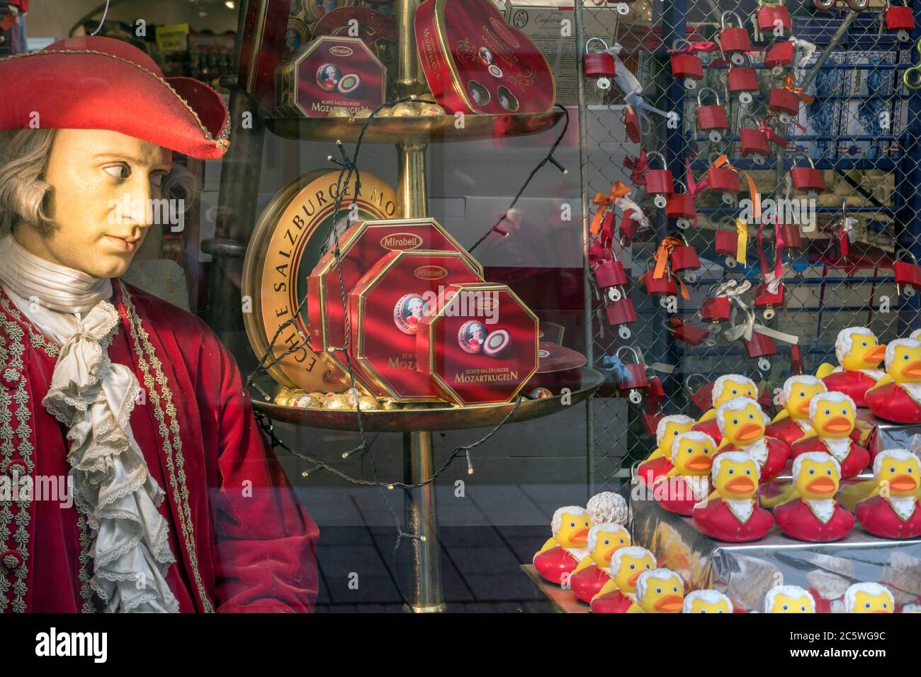 Traditional souvenirs at the town streets. Salzburg, Austria Stock ...