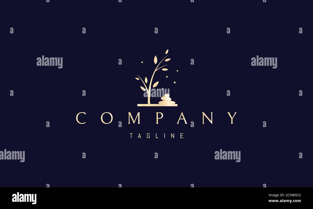 Vector golden logo on which an abstract image of a tree and piles of ...