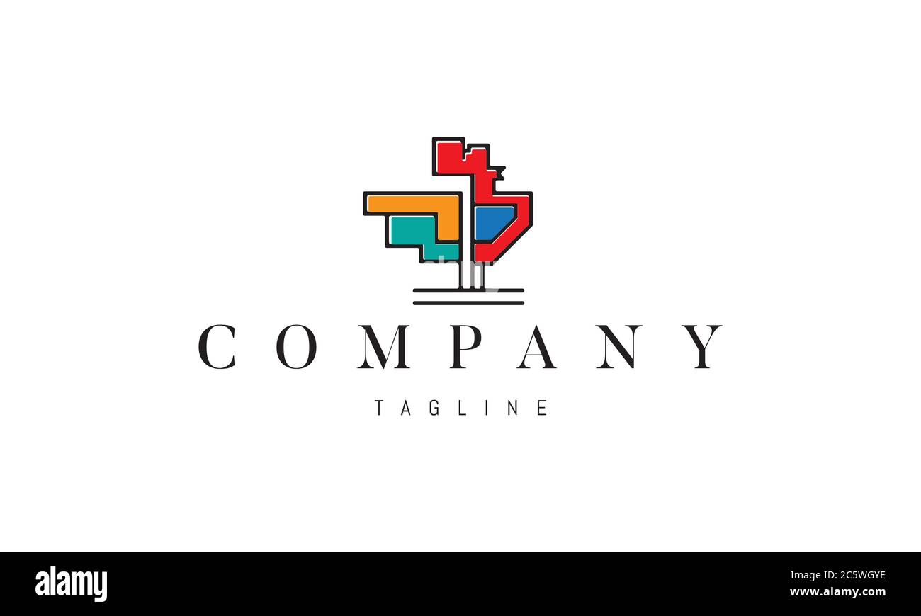 Vector color logo on which an abstract image of a rooster in a linear ...