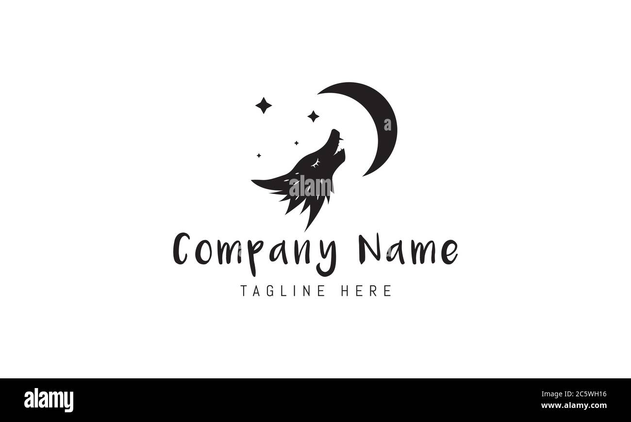 Vector logo on which an abstract image of a wolf howling at the moon ...