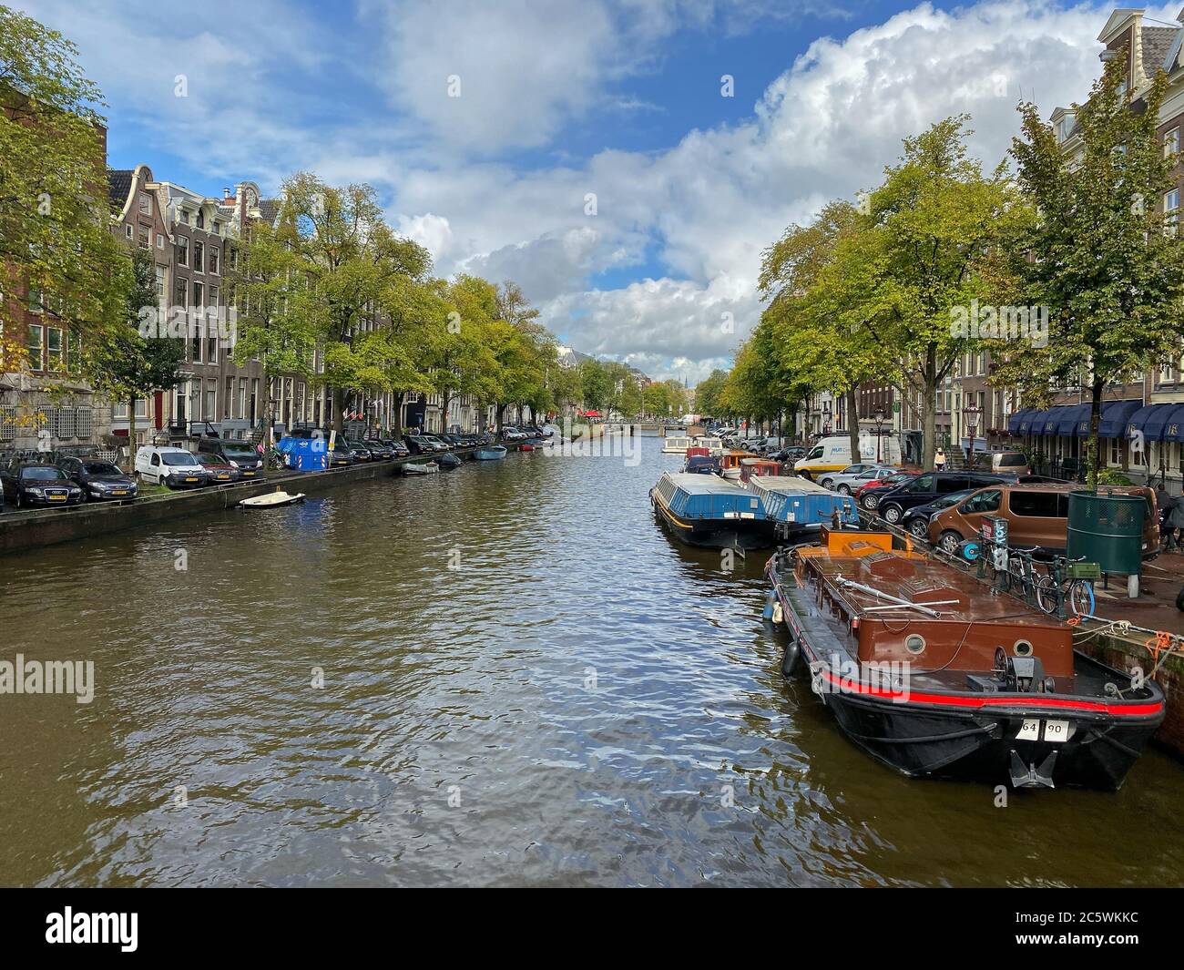Amsterdam, Netherlands - October 2,2019: Amsterdam canal with typical ...