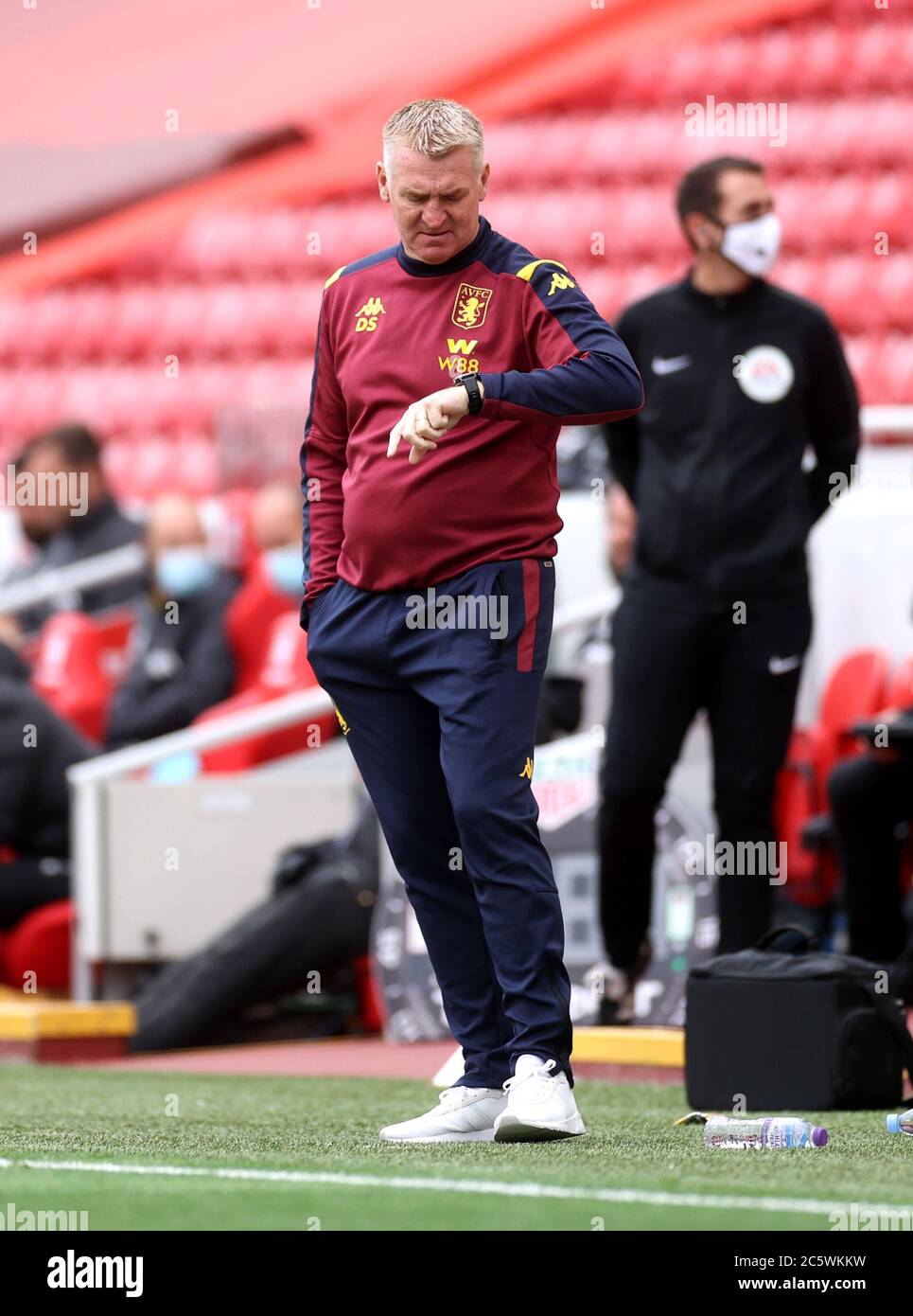 Aston Villa manager Dean Smith checks his watch during the Premier ...