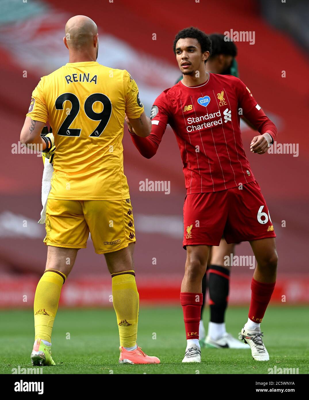 Aston Villa goalkeeper Pepe Reina (left) and Liverpool's Trent ...